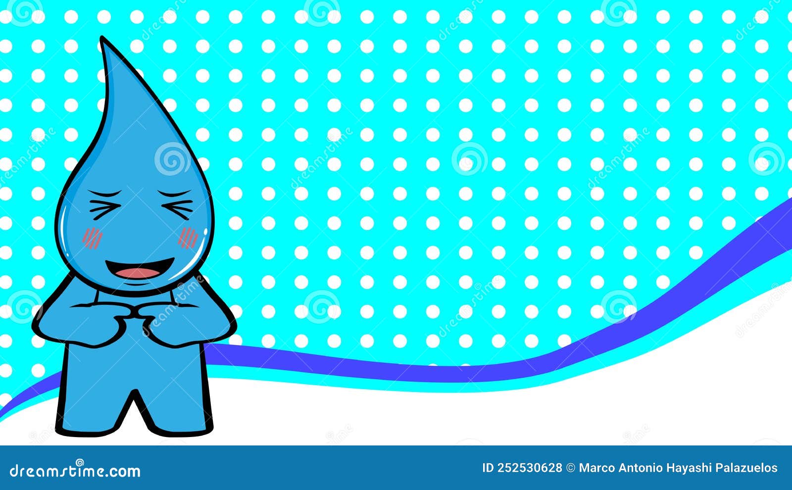 Ashamed Water Drop Character Cartoon Expression Blue Background Stock ...