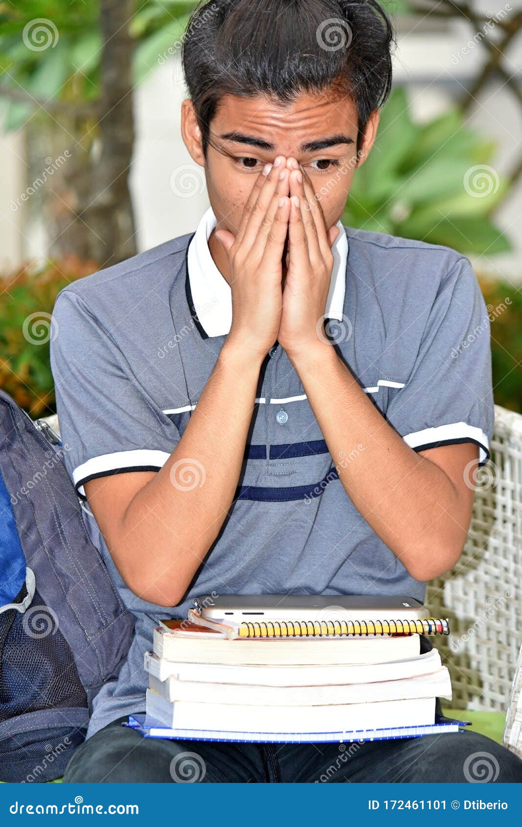 Ashamed Young Boy Student with Notebooks Stock Image - Image of ...