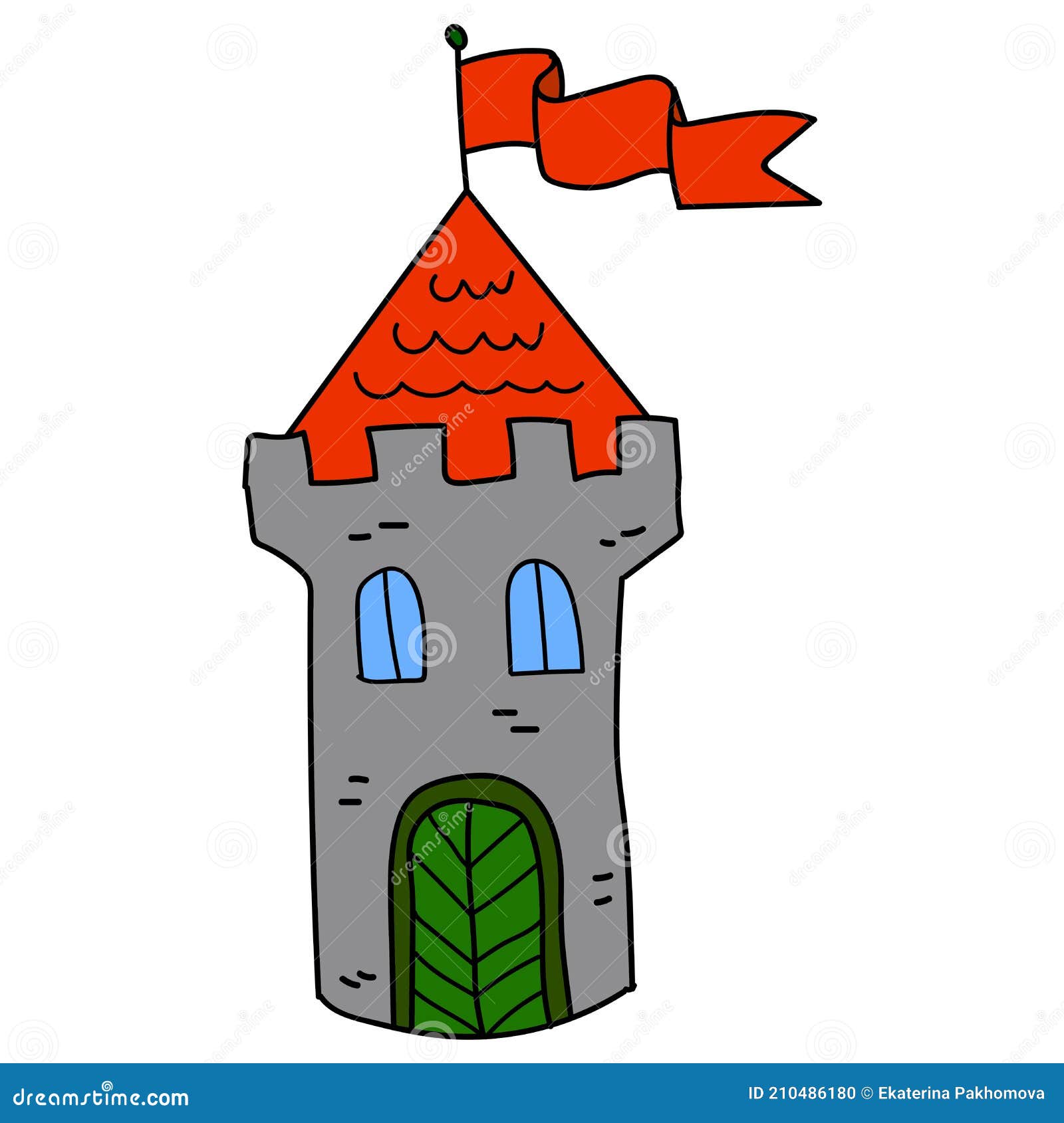 Cartoon Linear Doodle Retro Castle Vector Illustration | CartoonDealer ...