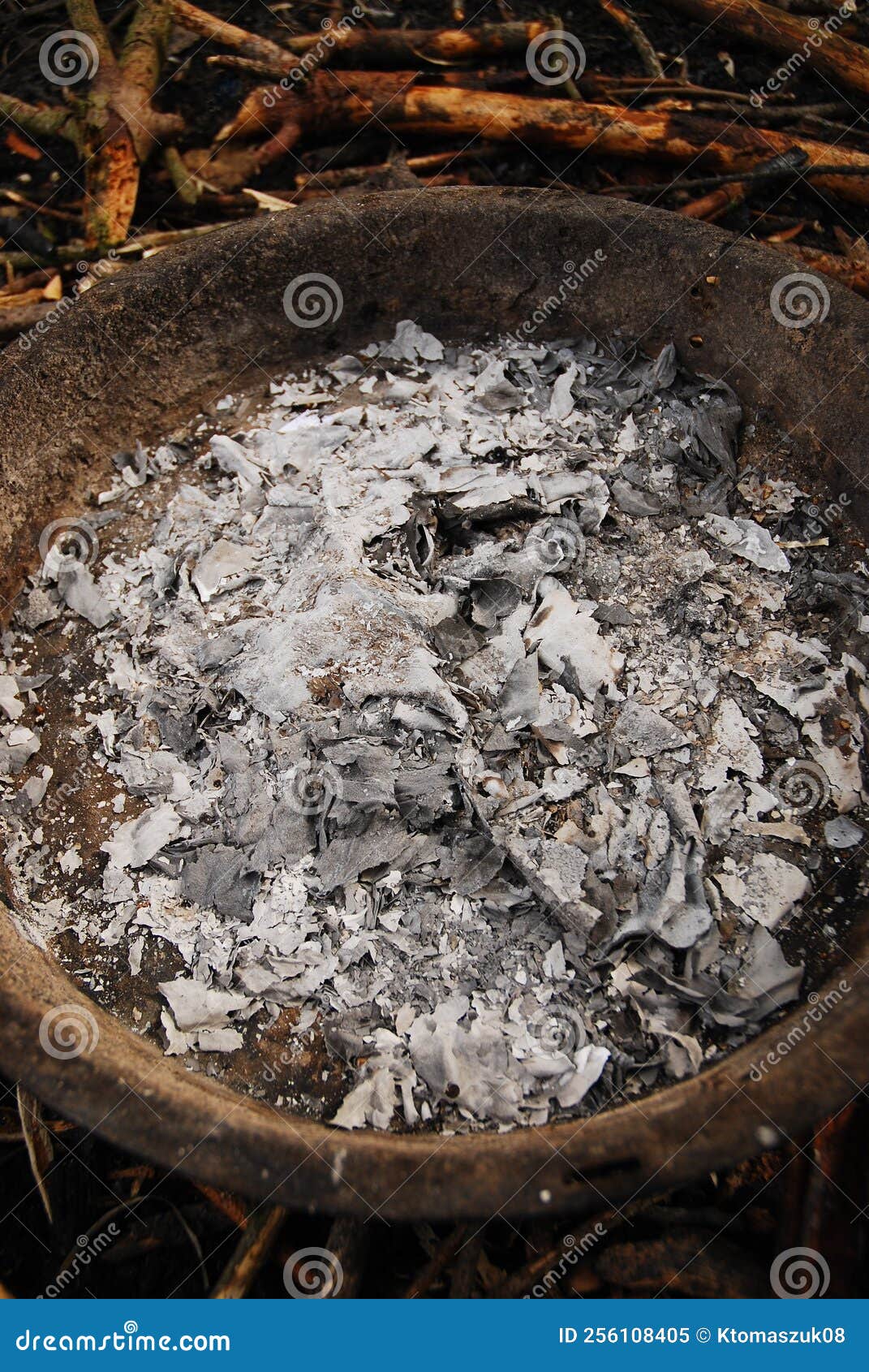 Ashes in the Metal Pan in Which the Campfire Was Burned. Fireplace ...
