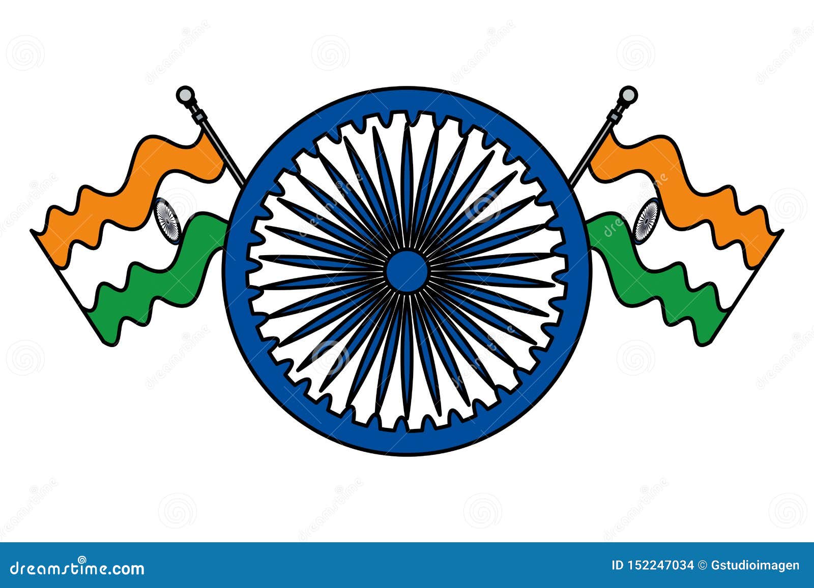 Ashoka Chakra Indian with Flags Stock Illustration - Illustration of ...