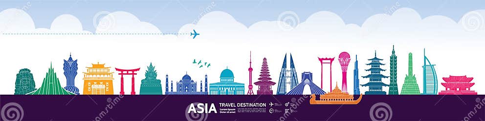 Asia Travel Destination Grand Vector Illustration. Stock Vector ...
