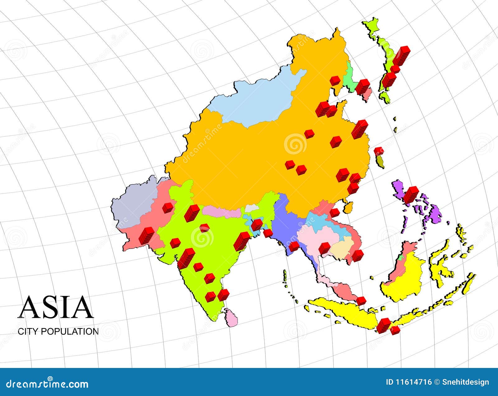 Asia 3d Map with Population Stock Illustration - Illustration of chart ...