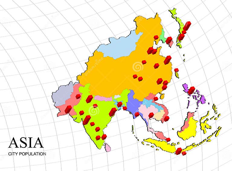 Asia 3d Map with Population Stock Illustration - Illustration of chart ...