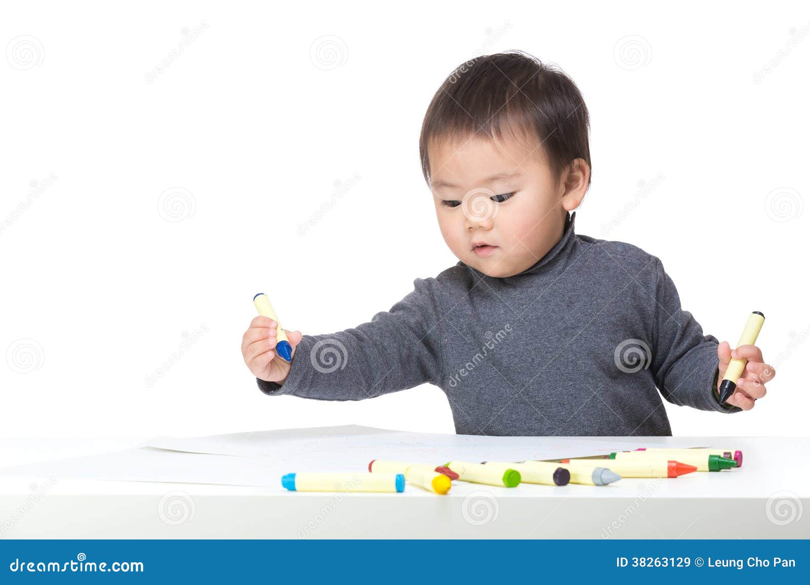 Asia Baby Boy Concentrate on Drawing Stock Image - Image of happy ...
