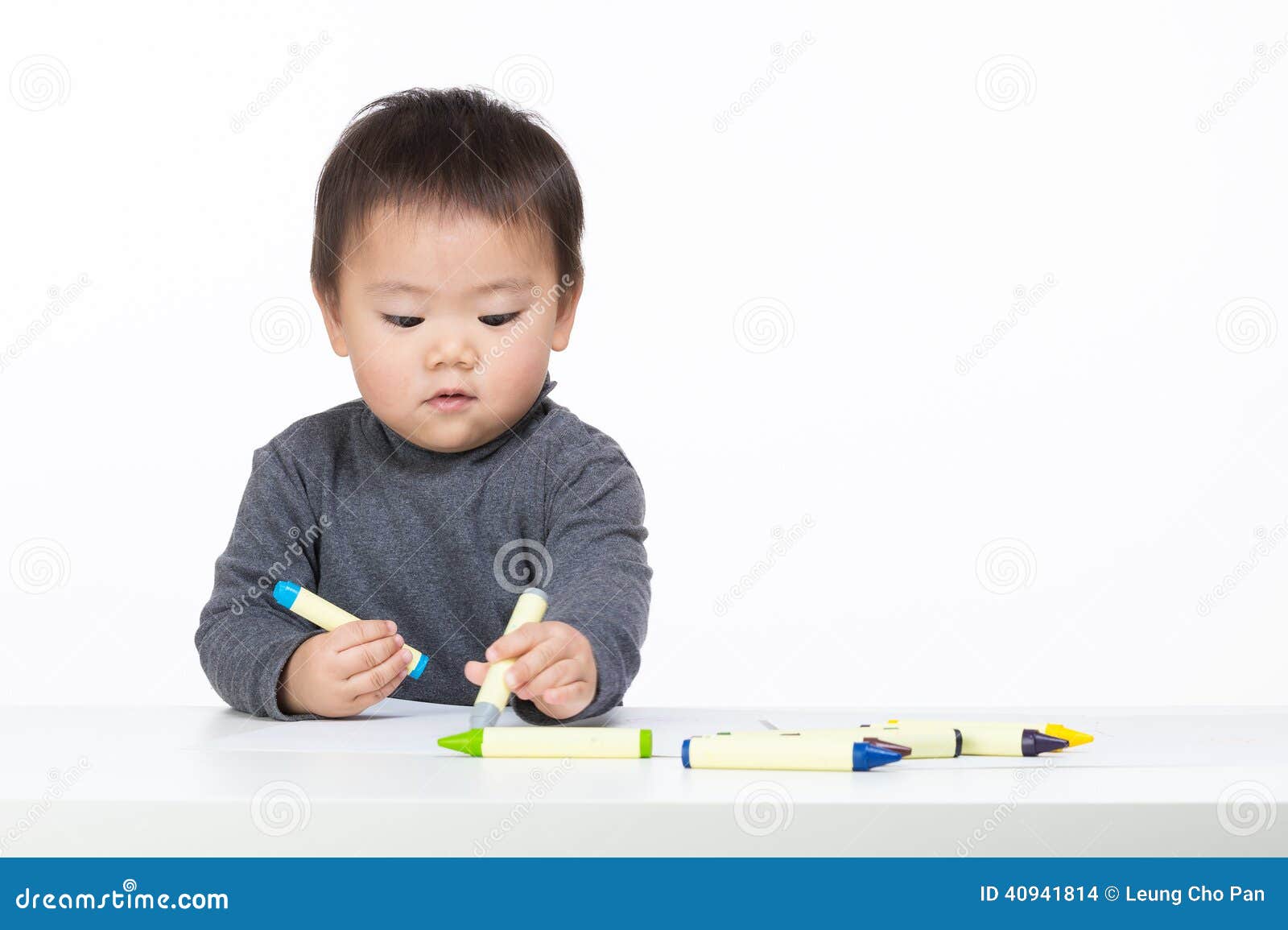 Asia Baby Boy Concentrate on Drawing Isolated Stock Photo - Image of ...