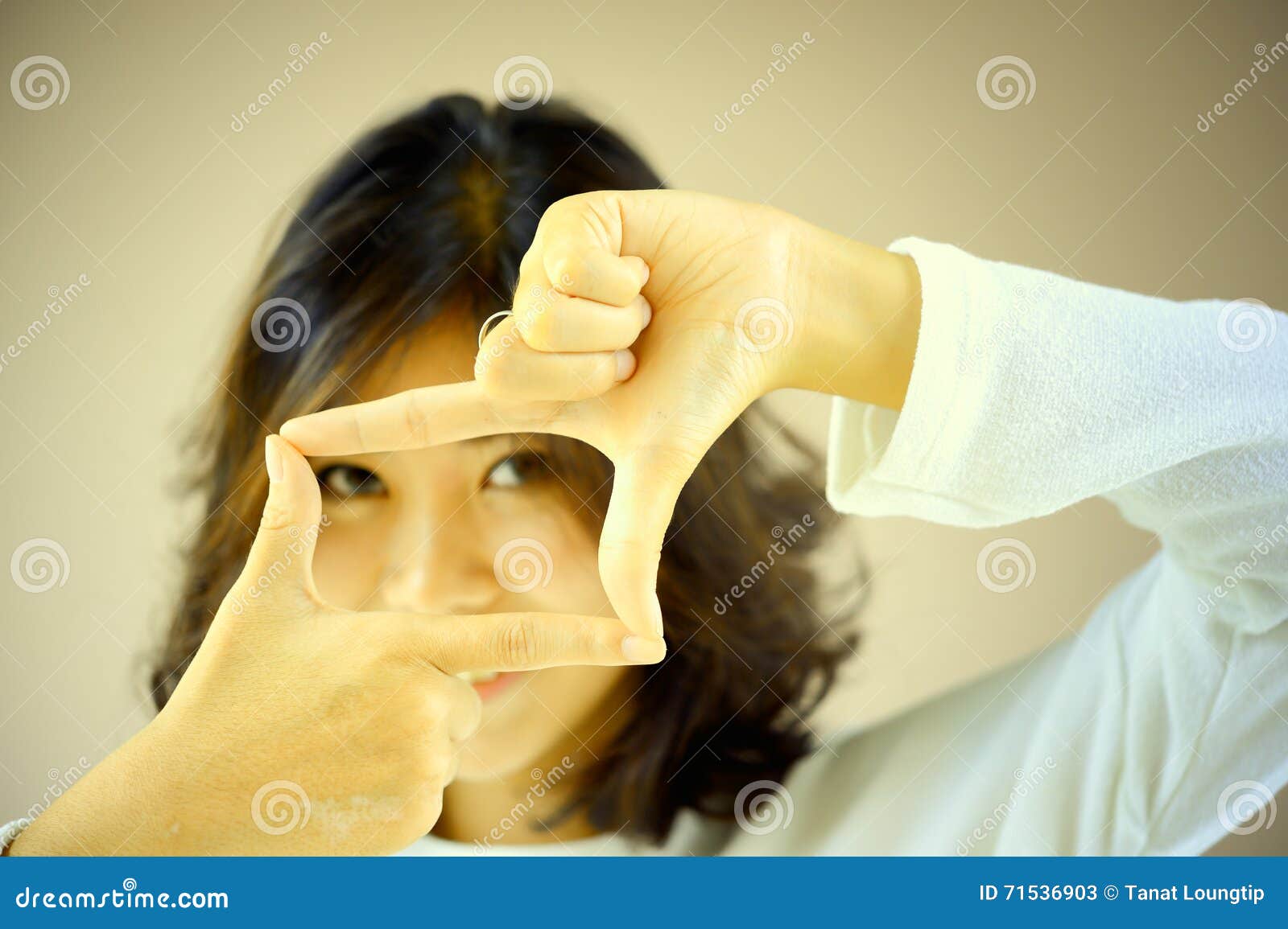 Asia Beutiful Girl Make Hand Symbol Frame Stock Image - Image of ...