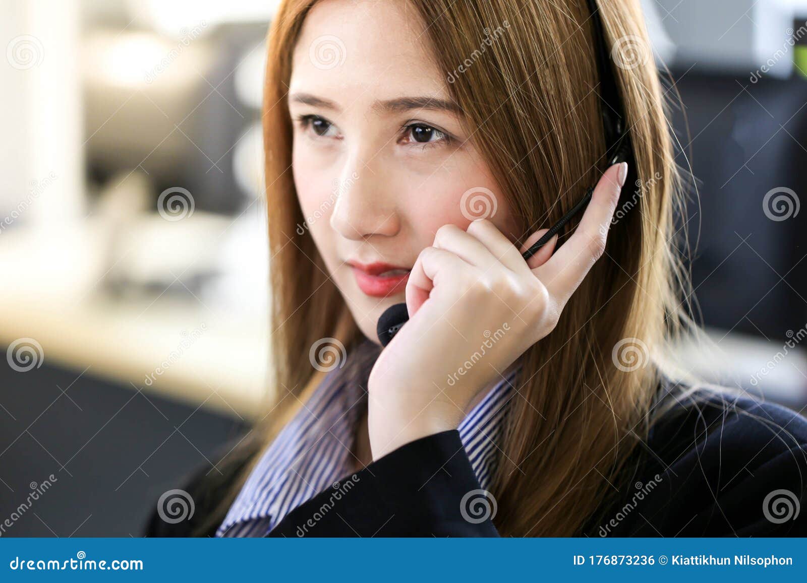 Asia Call Center Workers or Confident Business with Headset,Customer ...