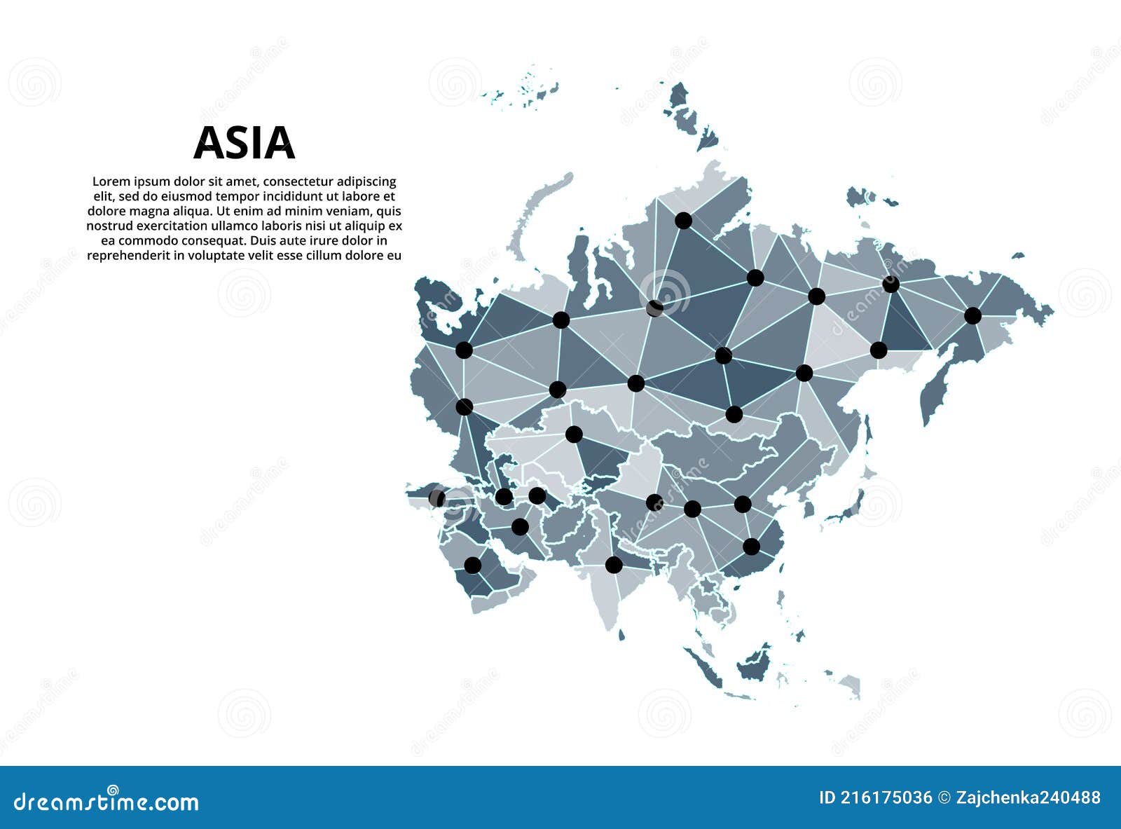 Asia Communication Network Map. Vector Image Of A Low Poly Global Map ...