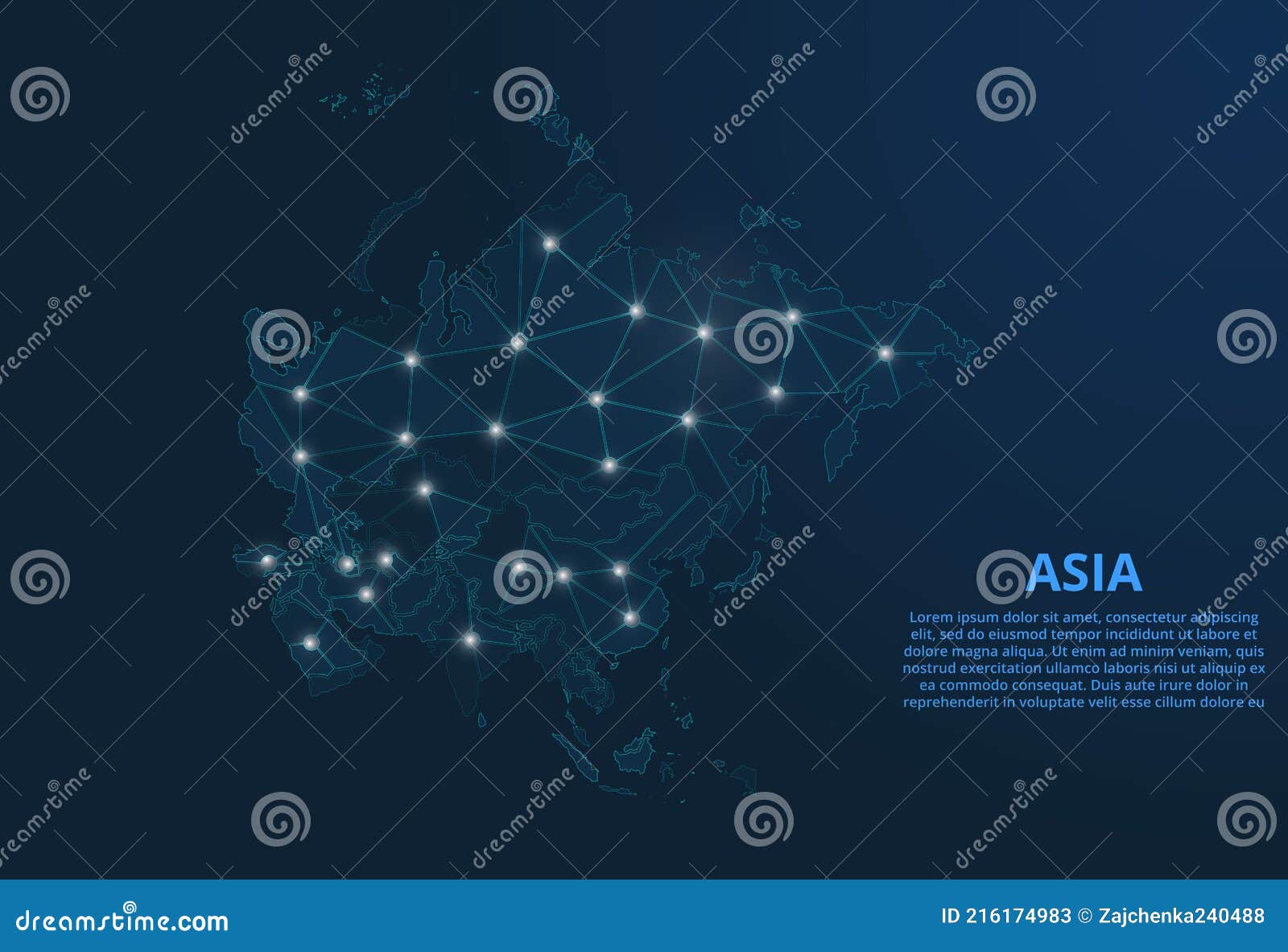 Asia Communication Network Map. Vector Low Poly Image of a Global Map ...