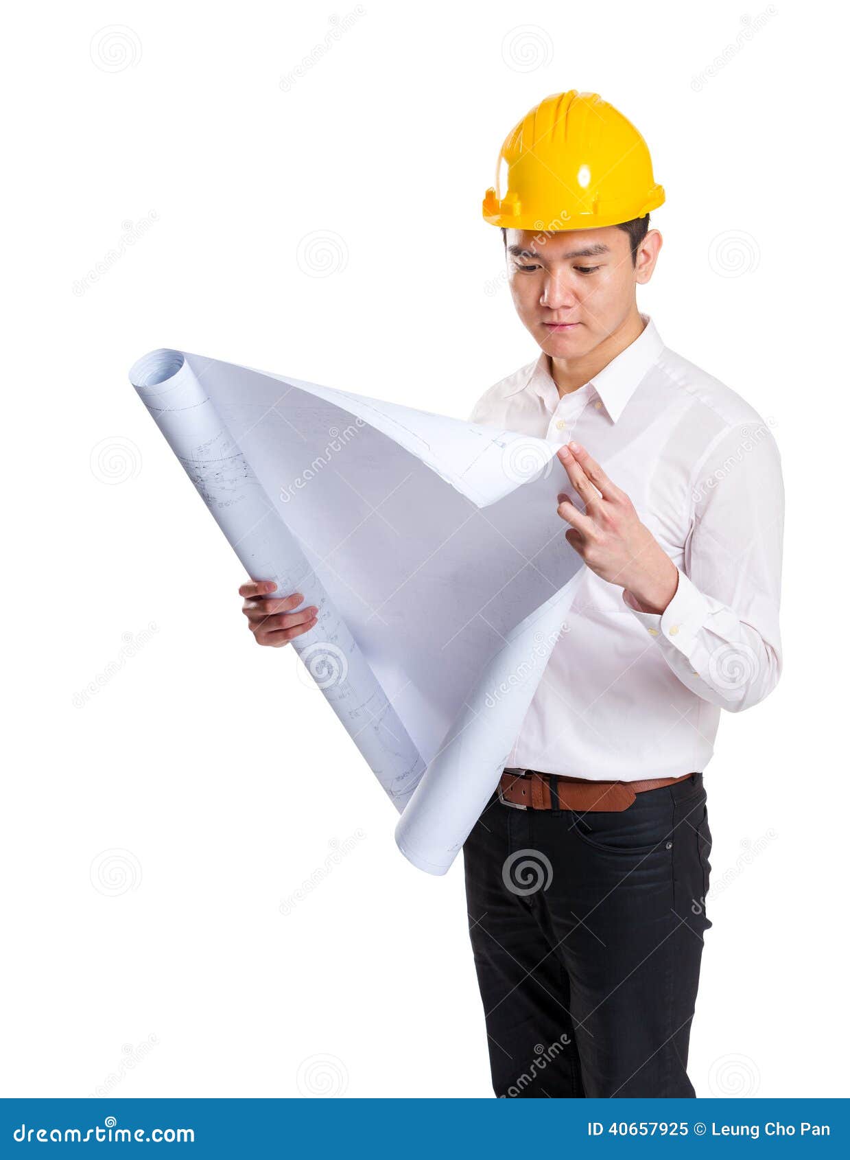 Asia Construction Engineer Reading on Blueprint Stock Image - Image of ...