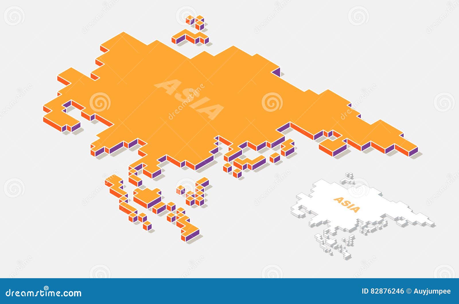 Asia Continent Blue Marked In Grey Silhouette Of World Map. Centered On ...