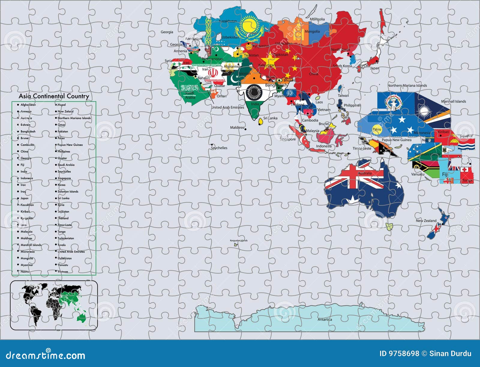 Asia Continental Country Flags and Map Puzzle Stock Vector ...