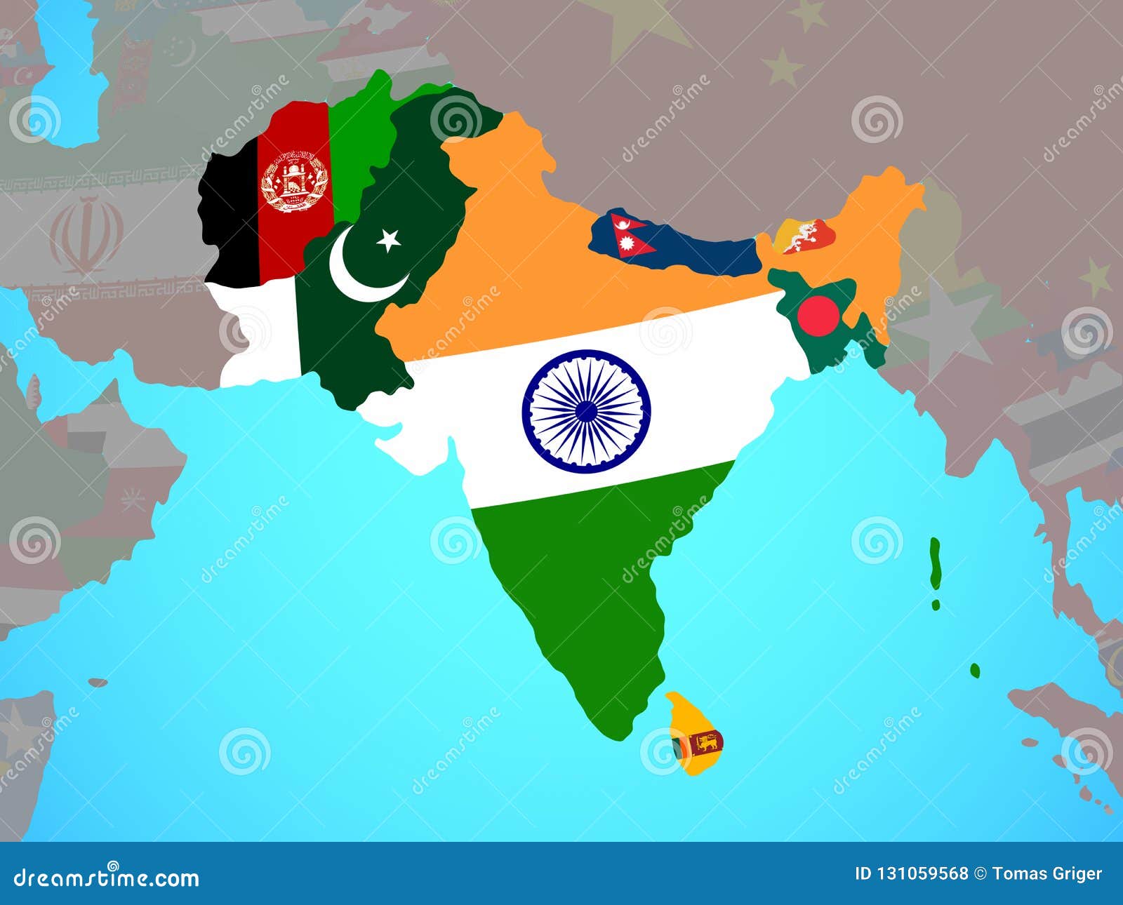 Asia Del Sur Con Las Banderas En Mapa Stock de ilustración ...