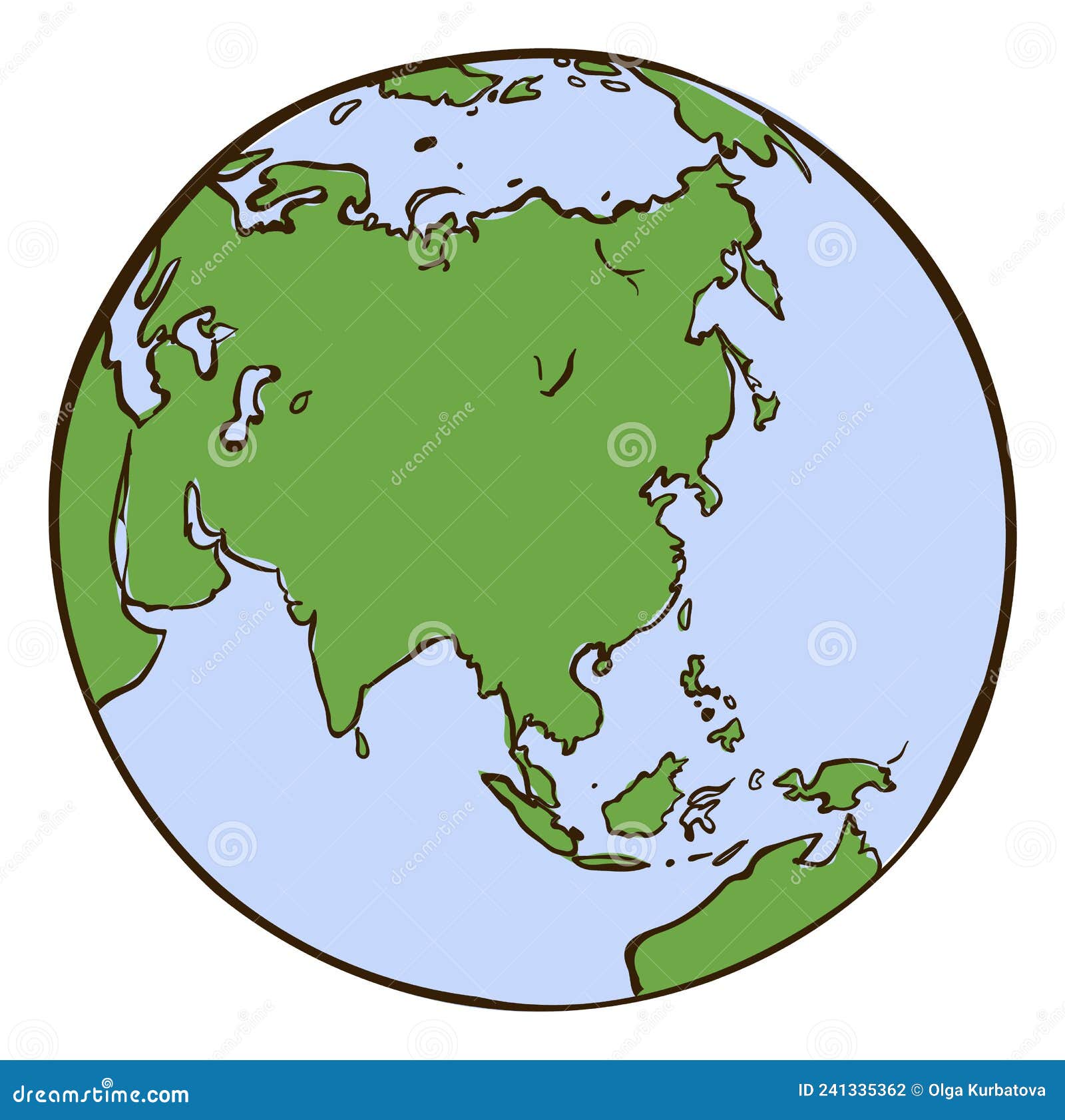 Asia on Earth Map. Round Sketch Globe Icon Stock Vector - Illustration ...