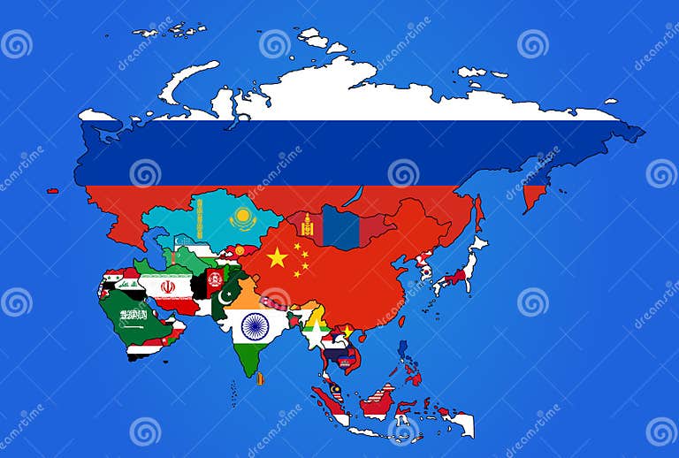 Asia Flag Map stock vector. Illustration of asia, colored - 48901782