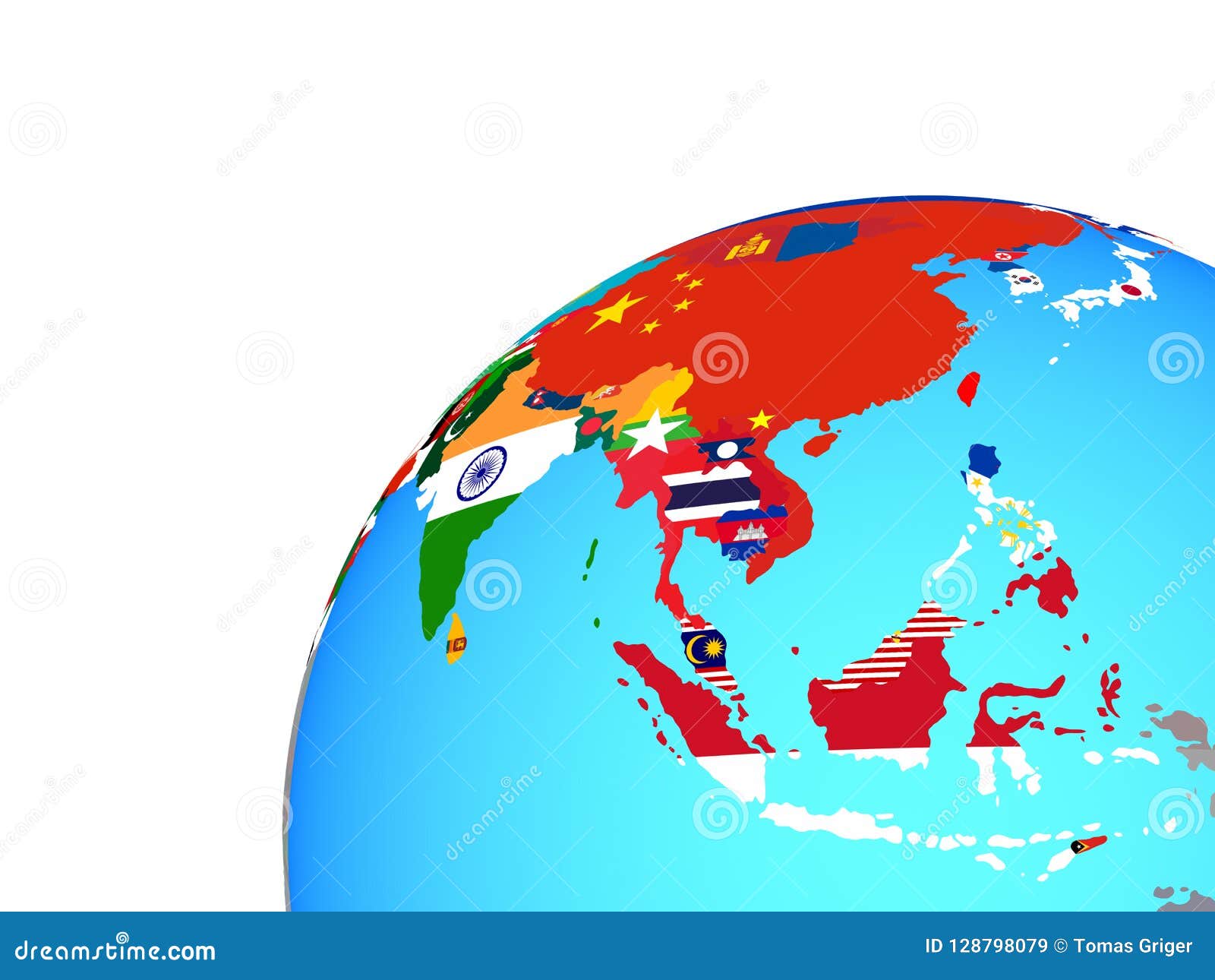 Asia with flags on globe stock illustration. Illustration of continent ...
