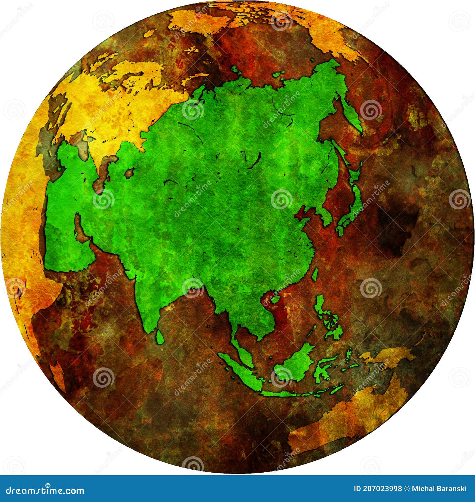 Asia on globe map stock illustration. Illustration of orthographic ...