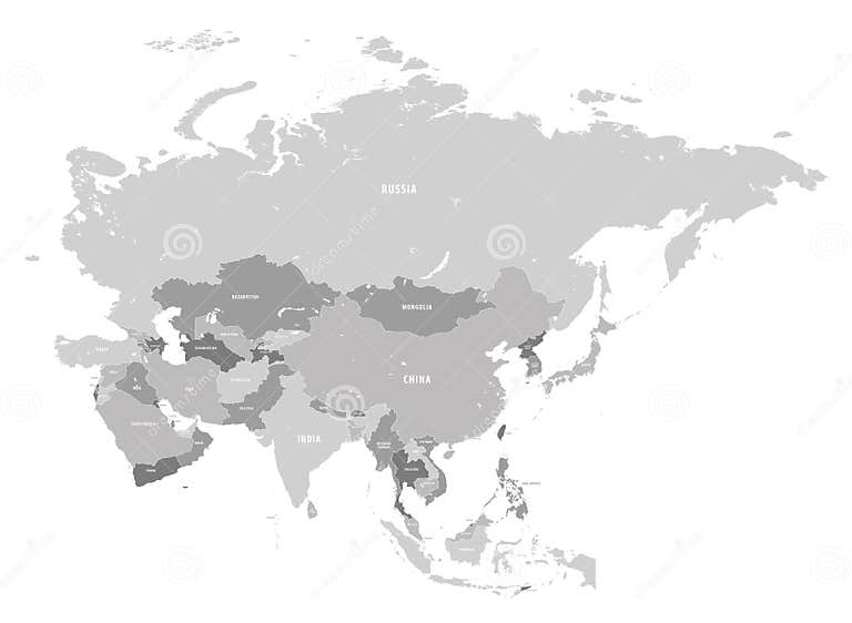 Asia grey vector map stock vector. Illustration of travel - 134937522