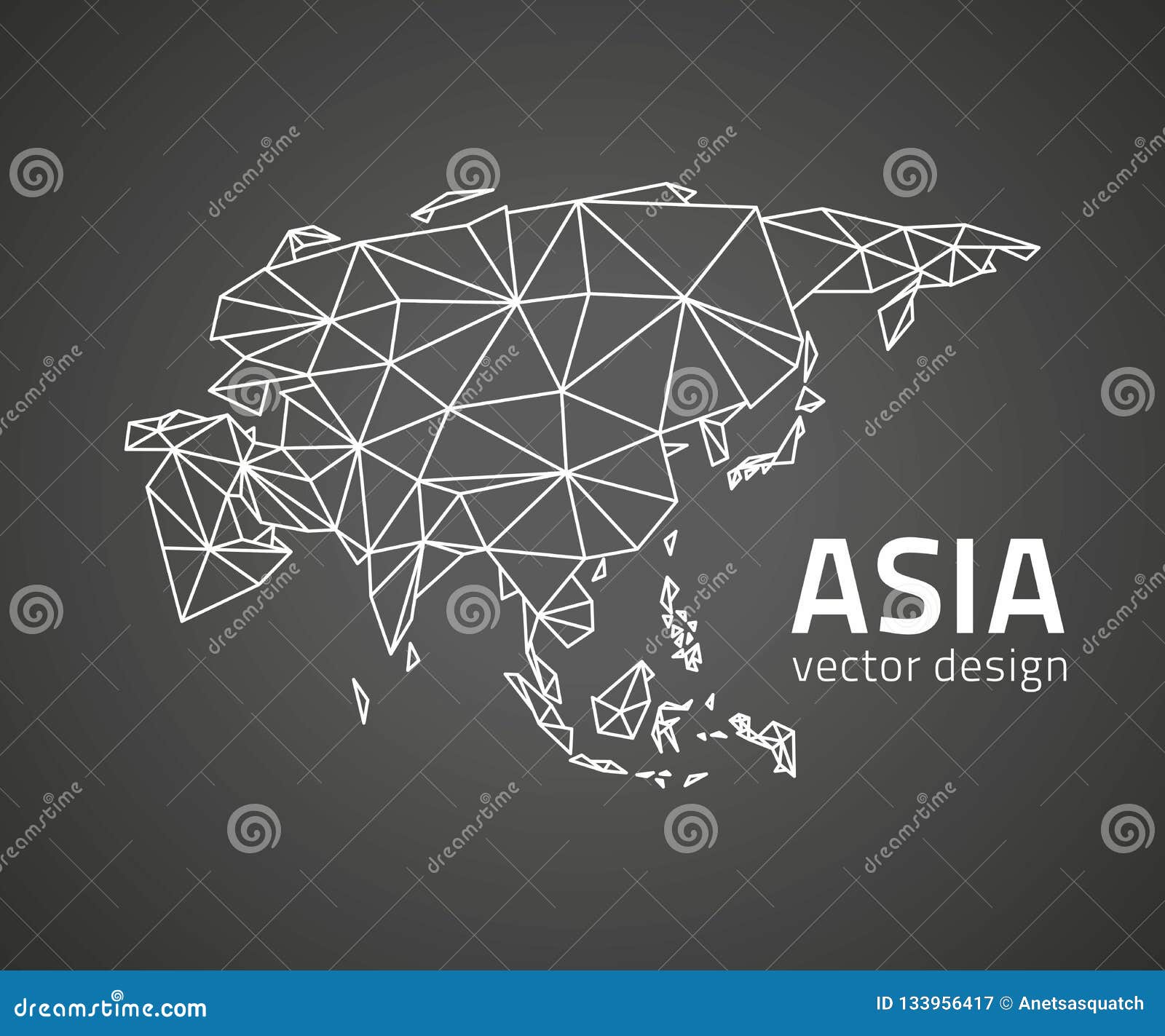 Asia Dark Vector Contour Triangle Perspective Map Stock Vector ...