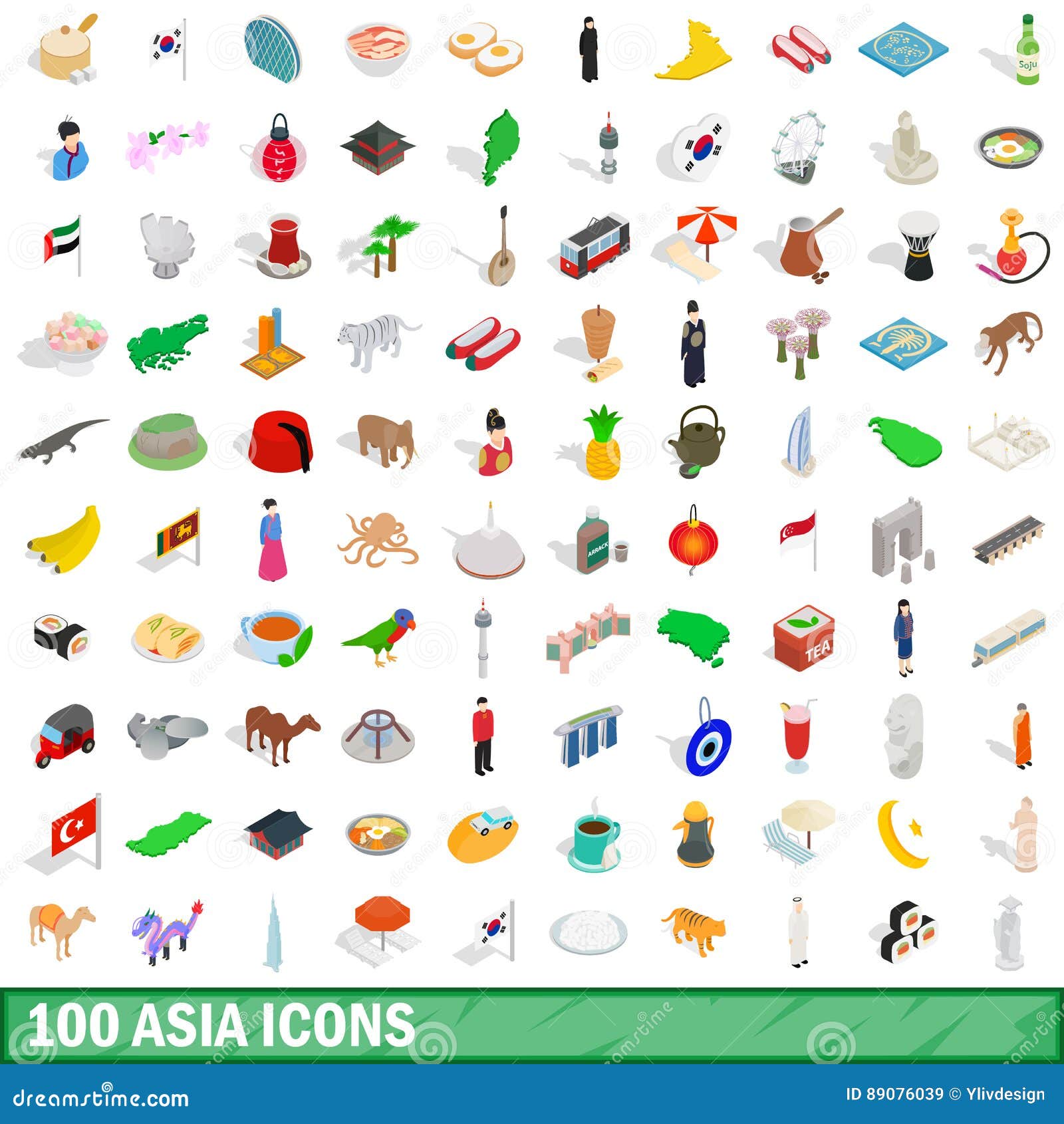 100 Asia Icons Set, Isometric 3d Style Stock Vector - Illustration of ...