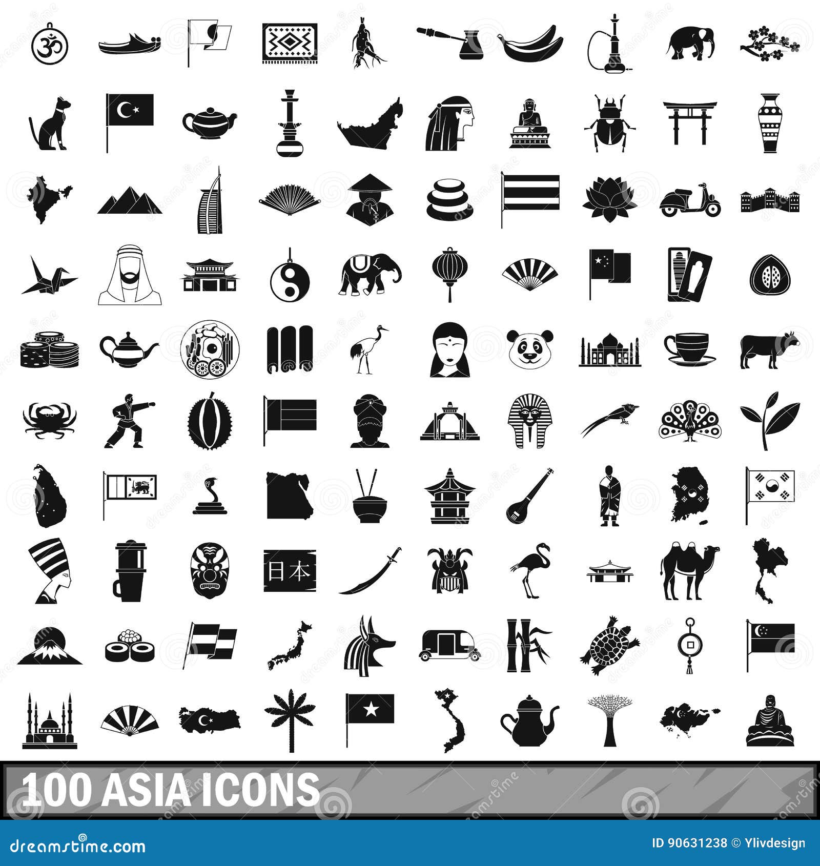 100 Asia Icons Set, Simple Style Stock Vector - Illustration of egypt ...