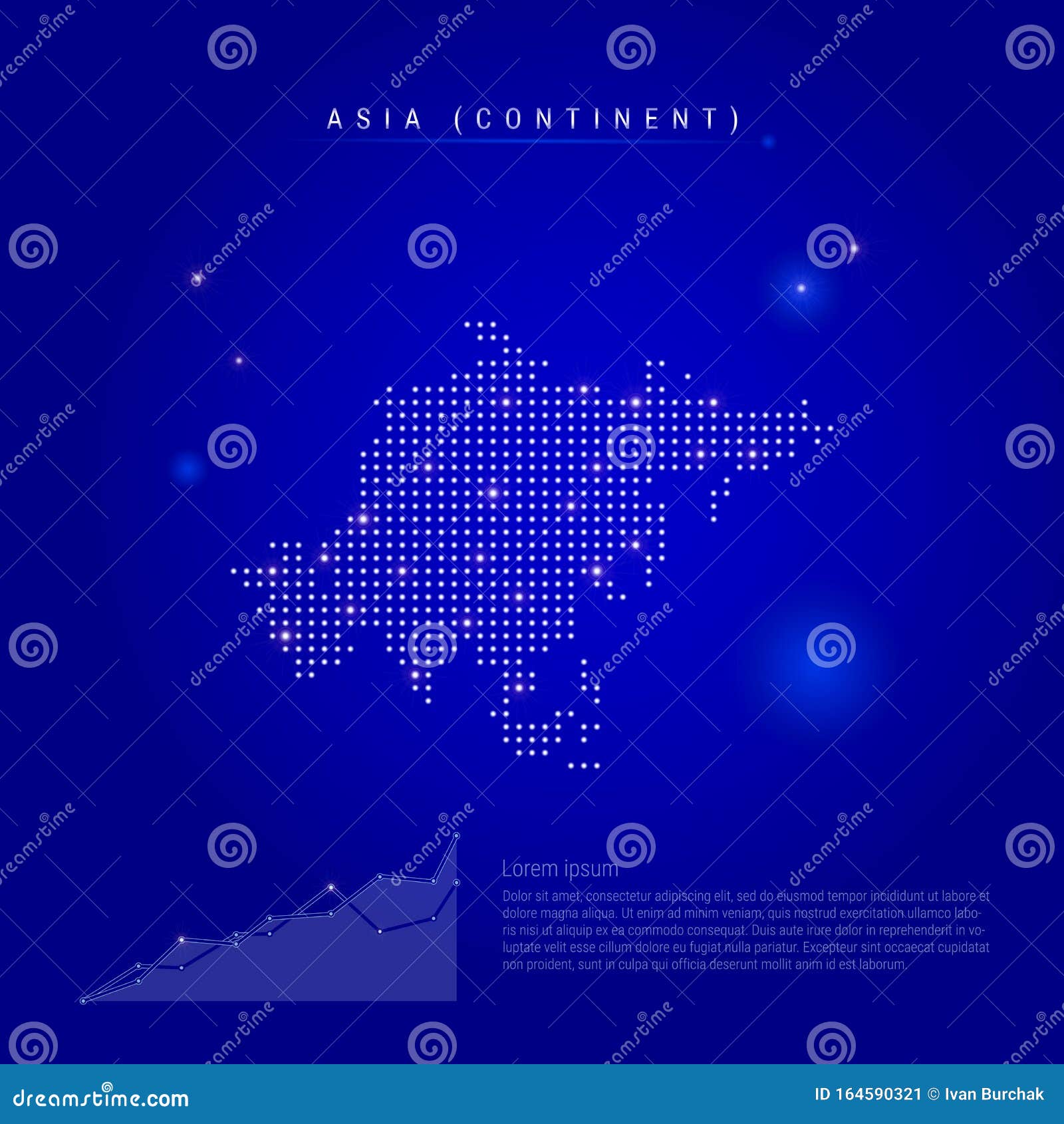 Asia Illuminated Map with Glowing Dots. Dark Blue Space Background ...