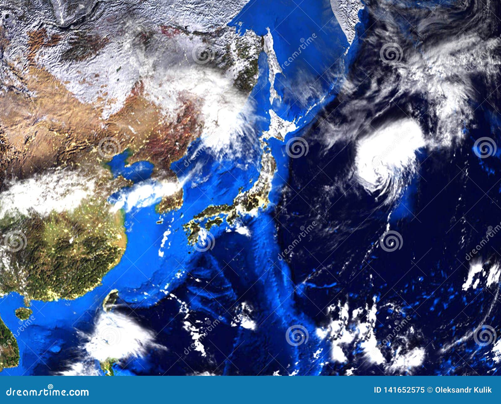 Asia and Japan Map View from Space 3d Stock Illustration - Illustration ...