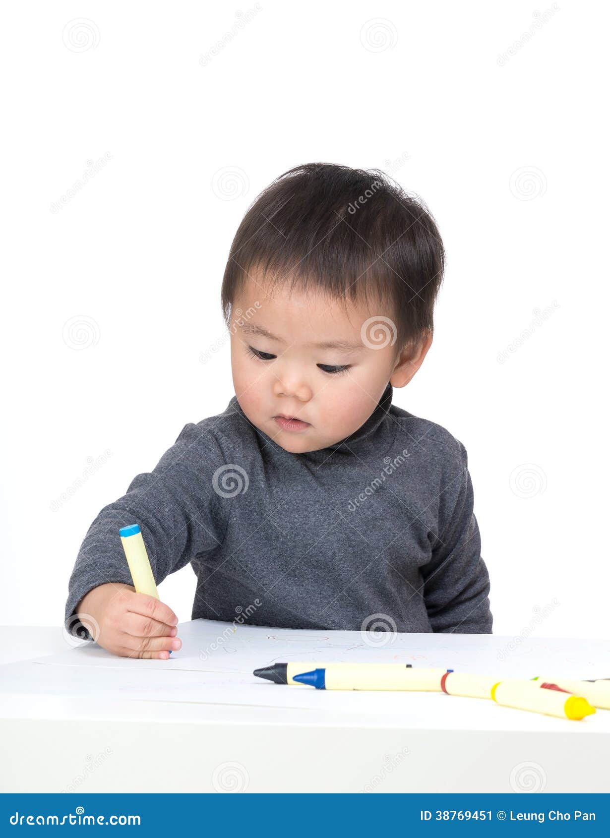 Asia Little Boy Focus on Drawing Stock Image - Image of concentrated ...
