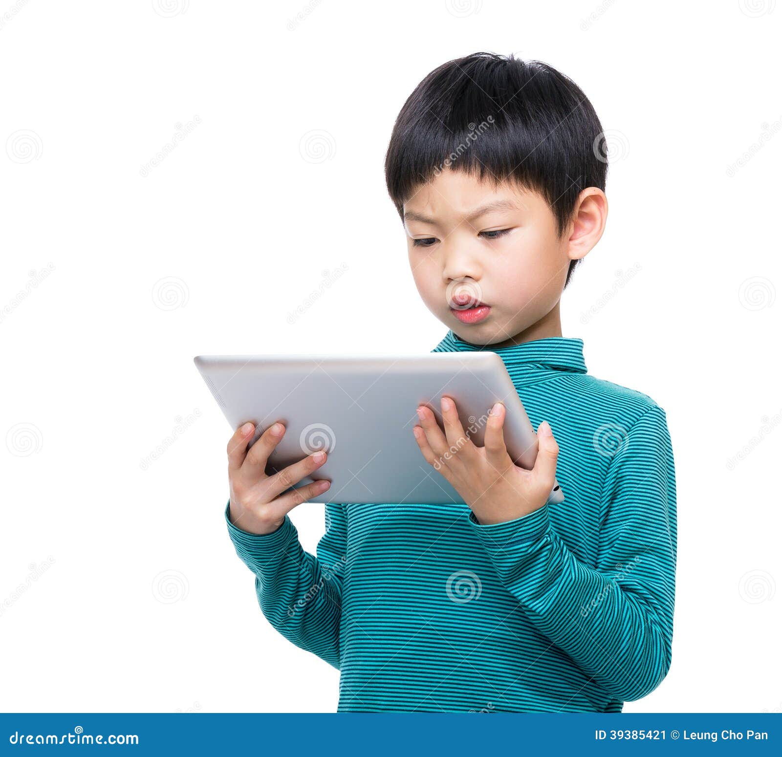 Asia Little Boy Reading on Tablet Stock Image - Image of playing ...