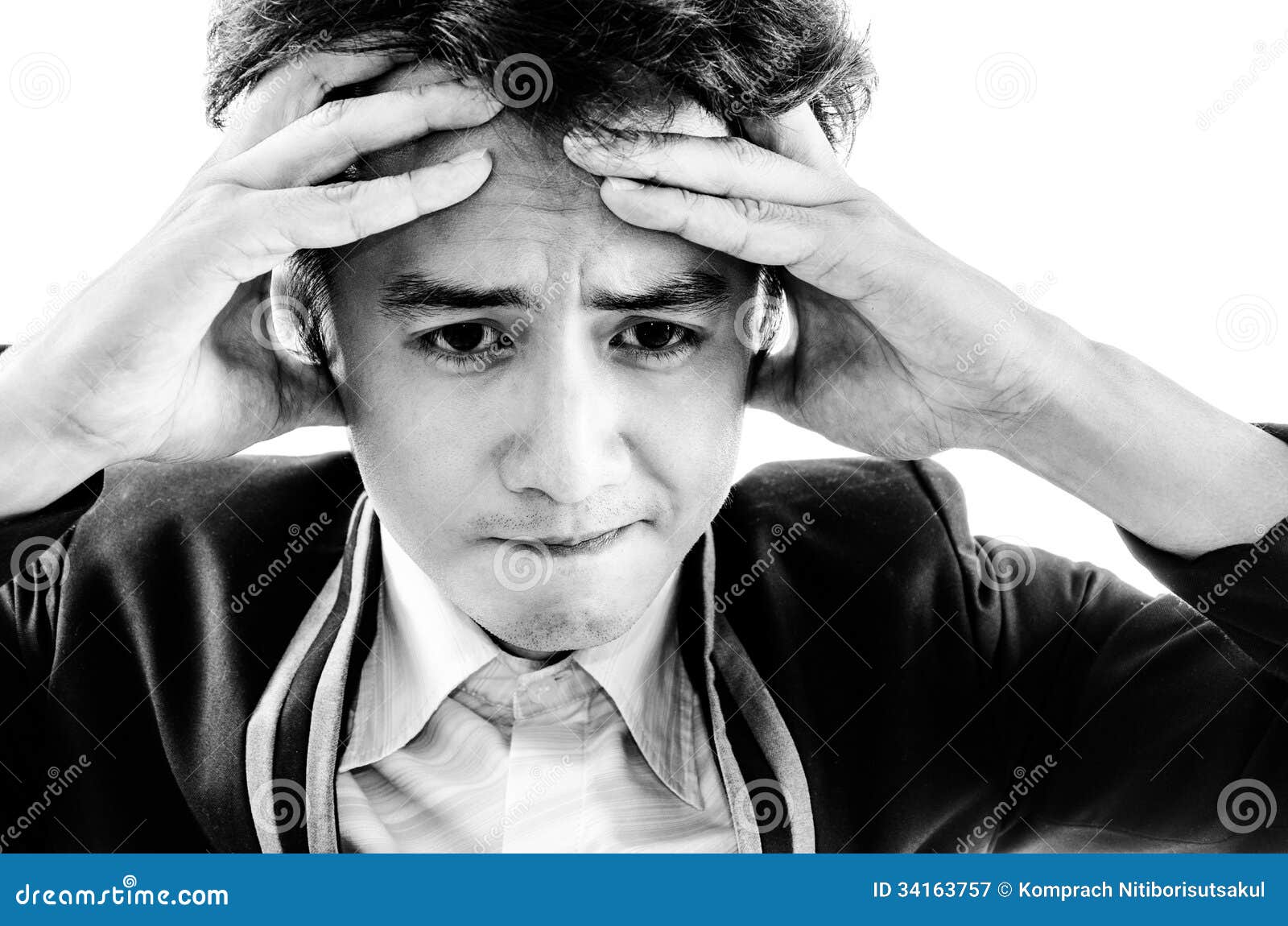 Asia man face worry. stock image. Image of emotion, brown - 34163757