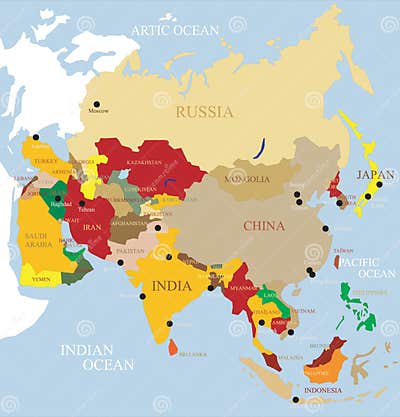 Asia Map stock vector. Illustration of yemen, asia, thailand - 5095810