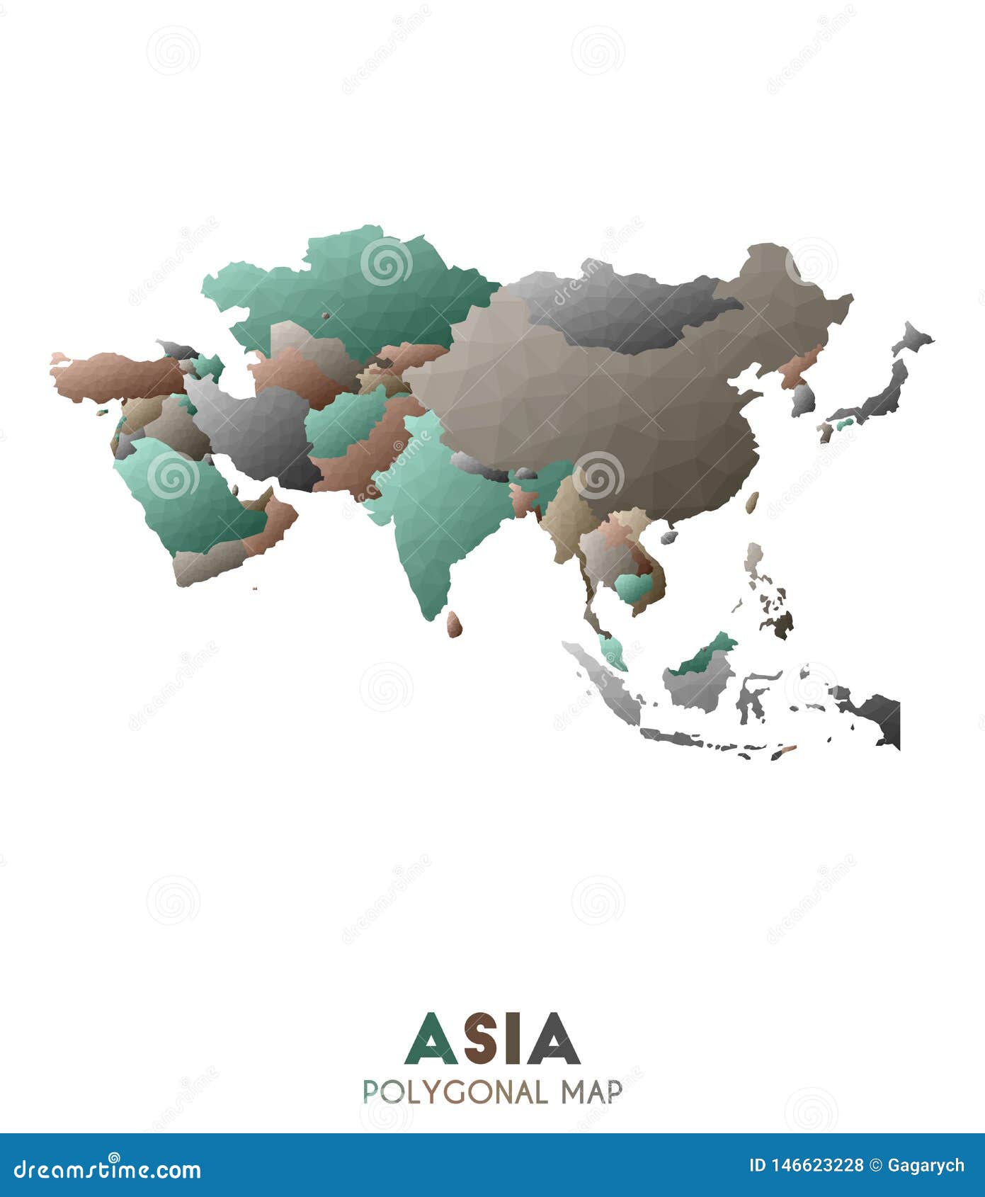 Asia Map. Actual Low Poly Style Continent Map. Cartoon Vector ...