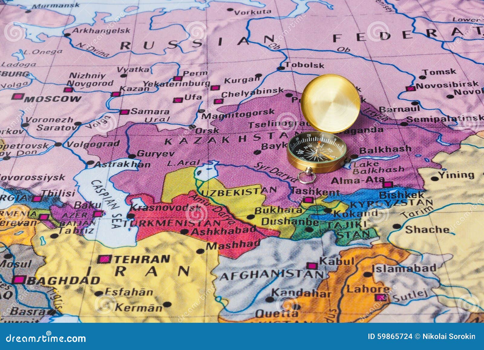 Asia map and compass stock photo. Image of journey, idea - 59865724