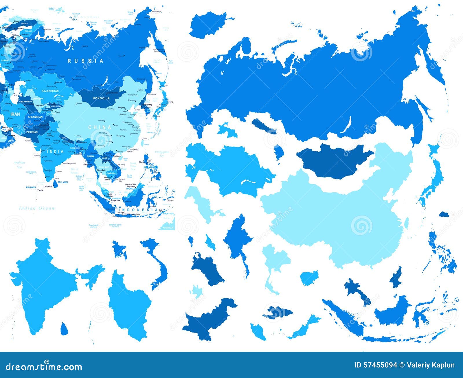 Asia Map and Country Contours - Illustration. Stock Vector ...
