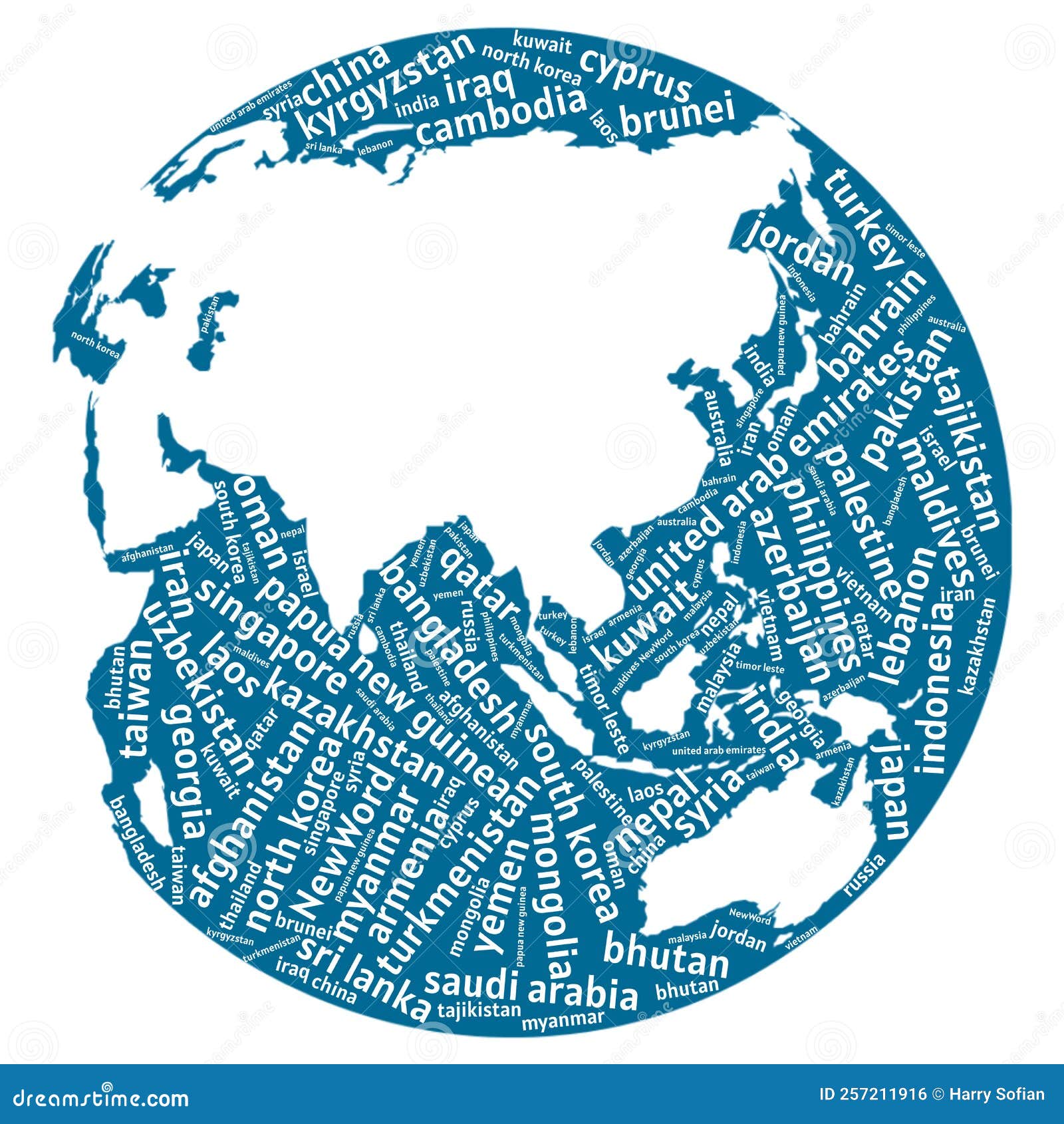 Asia map with Country Name stock illustration. Illustration of vector ...