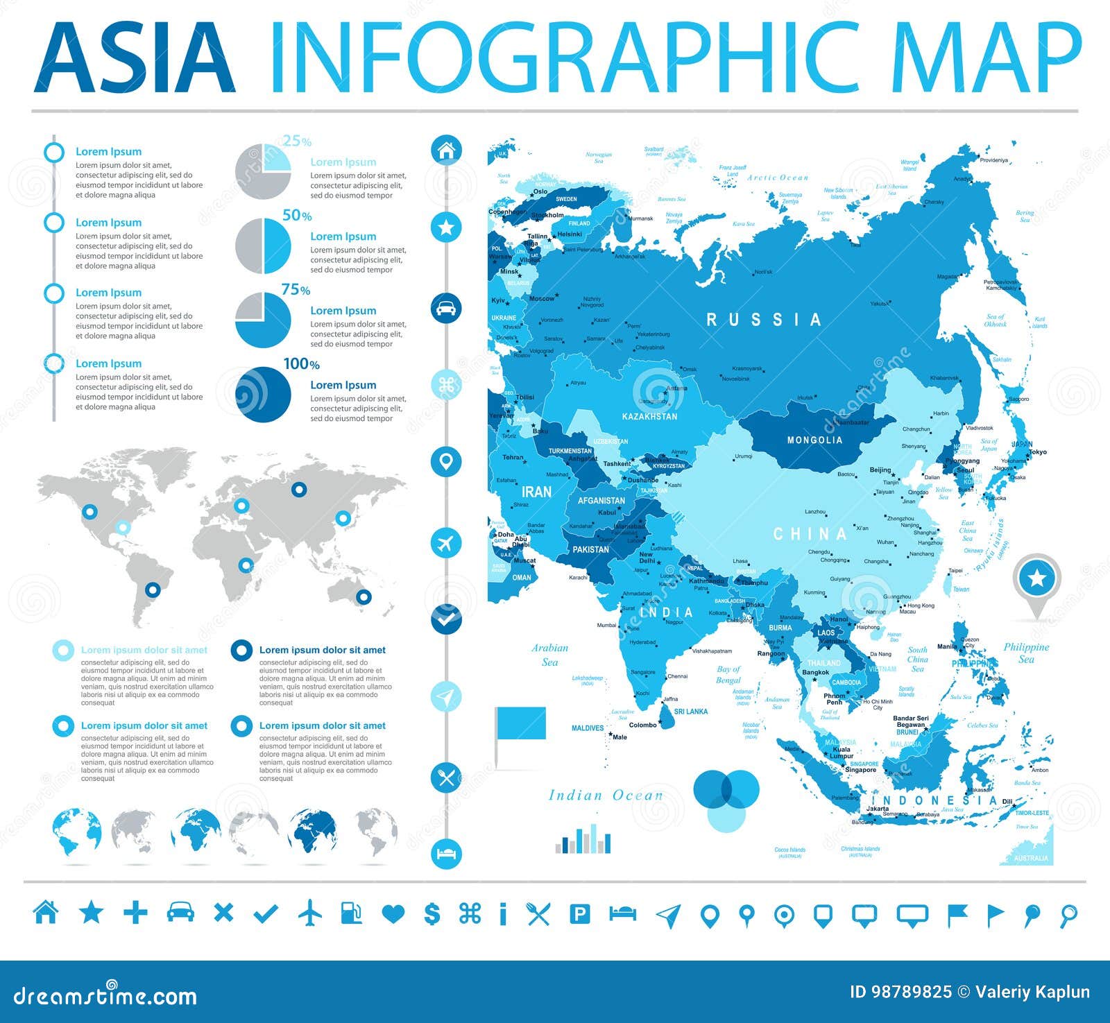 Asia Map - Info Graphic Vector Illustration Stock Illustration ...
