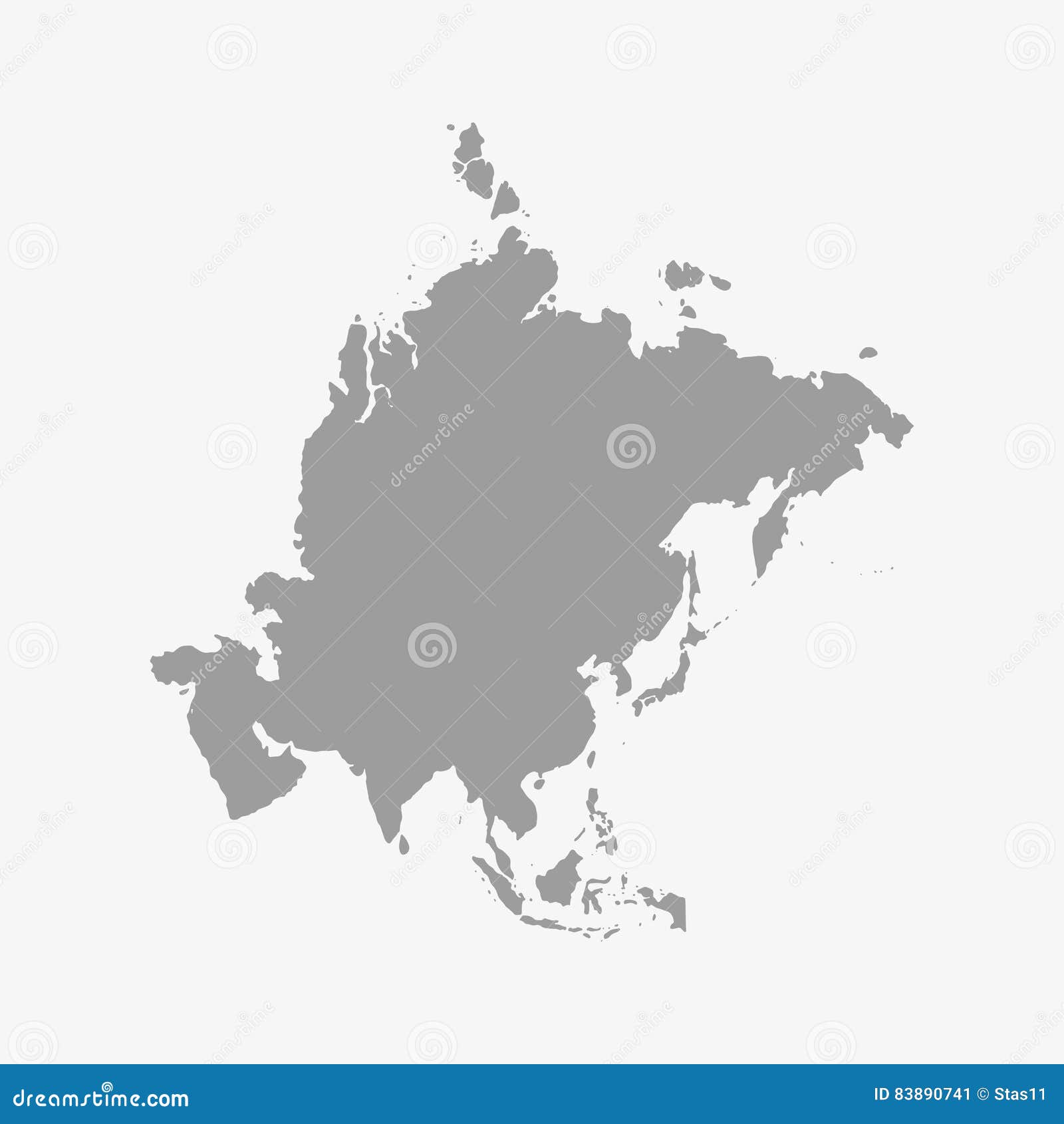 Asia Map in Gray on a White Background Stock Illustration ...