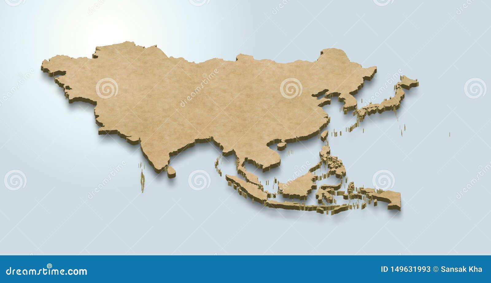 Asia Map is Green on a Blue 3d Background Stock Illustration ...
