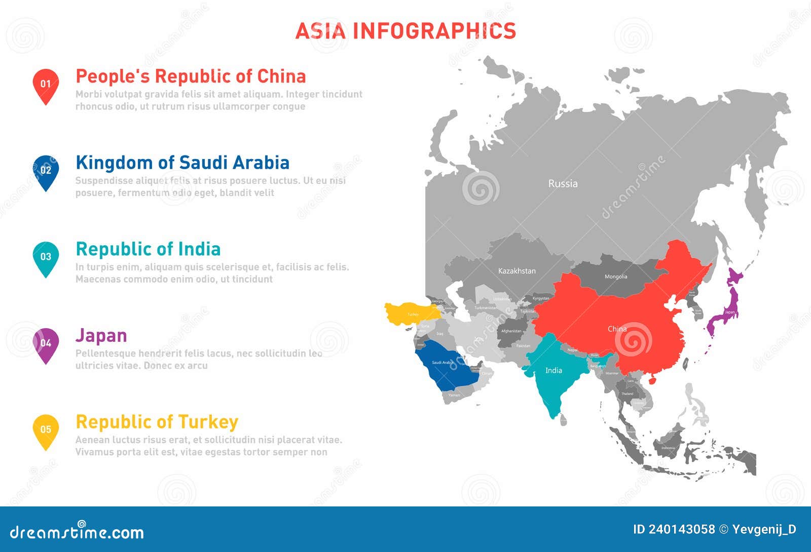 Asia Map Infographic Template. Vector Map with Asian Countries and ...