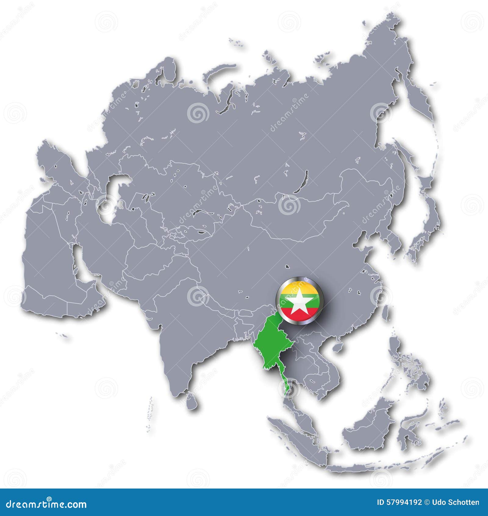 Asia map with Myanmar stock illustration. Illustration of flag - 57994192