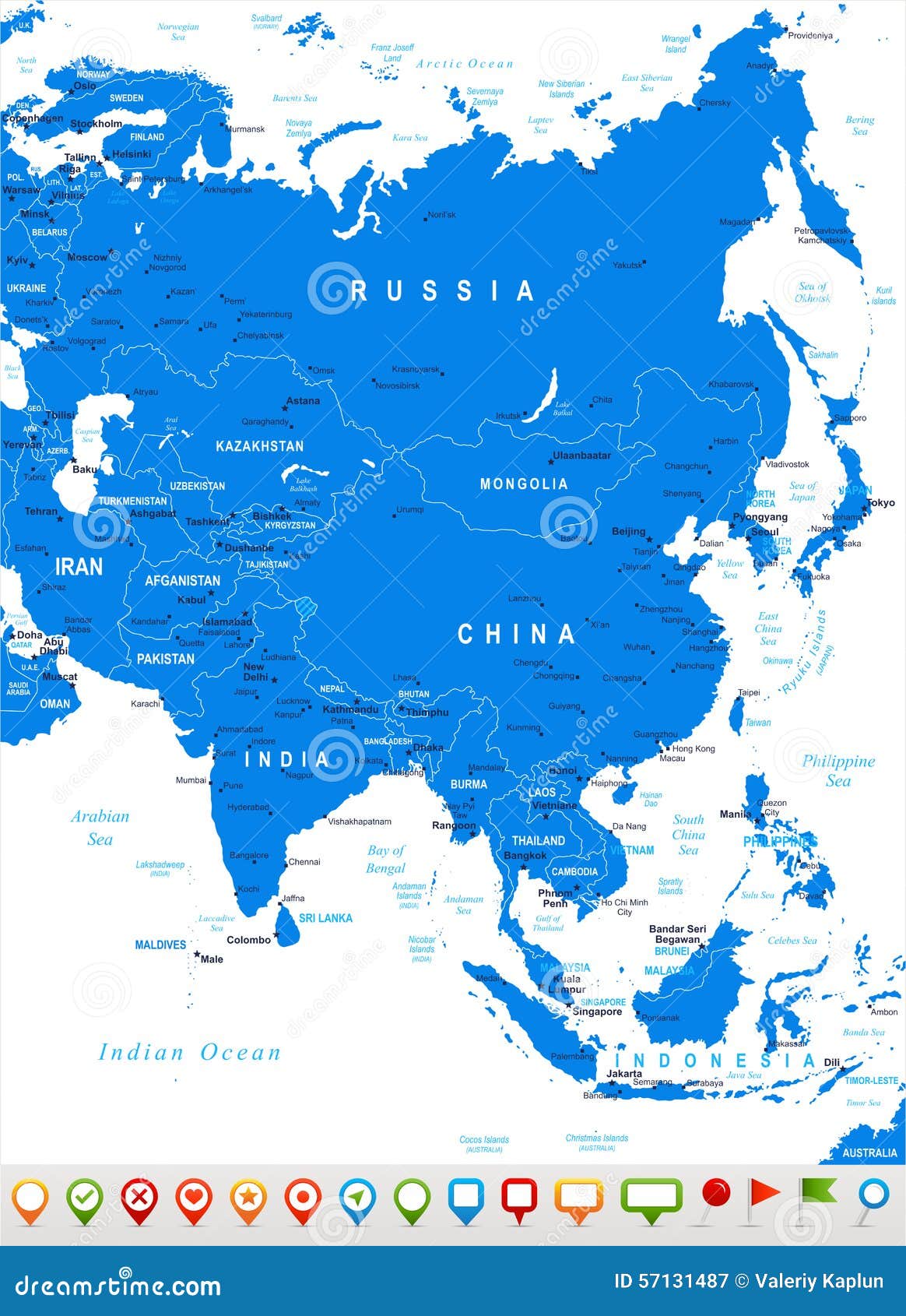 Asia - Map and Navigation Icons - Illustration. Stock Vector ...