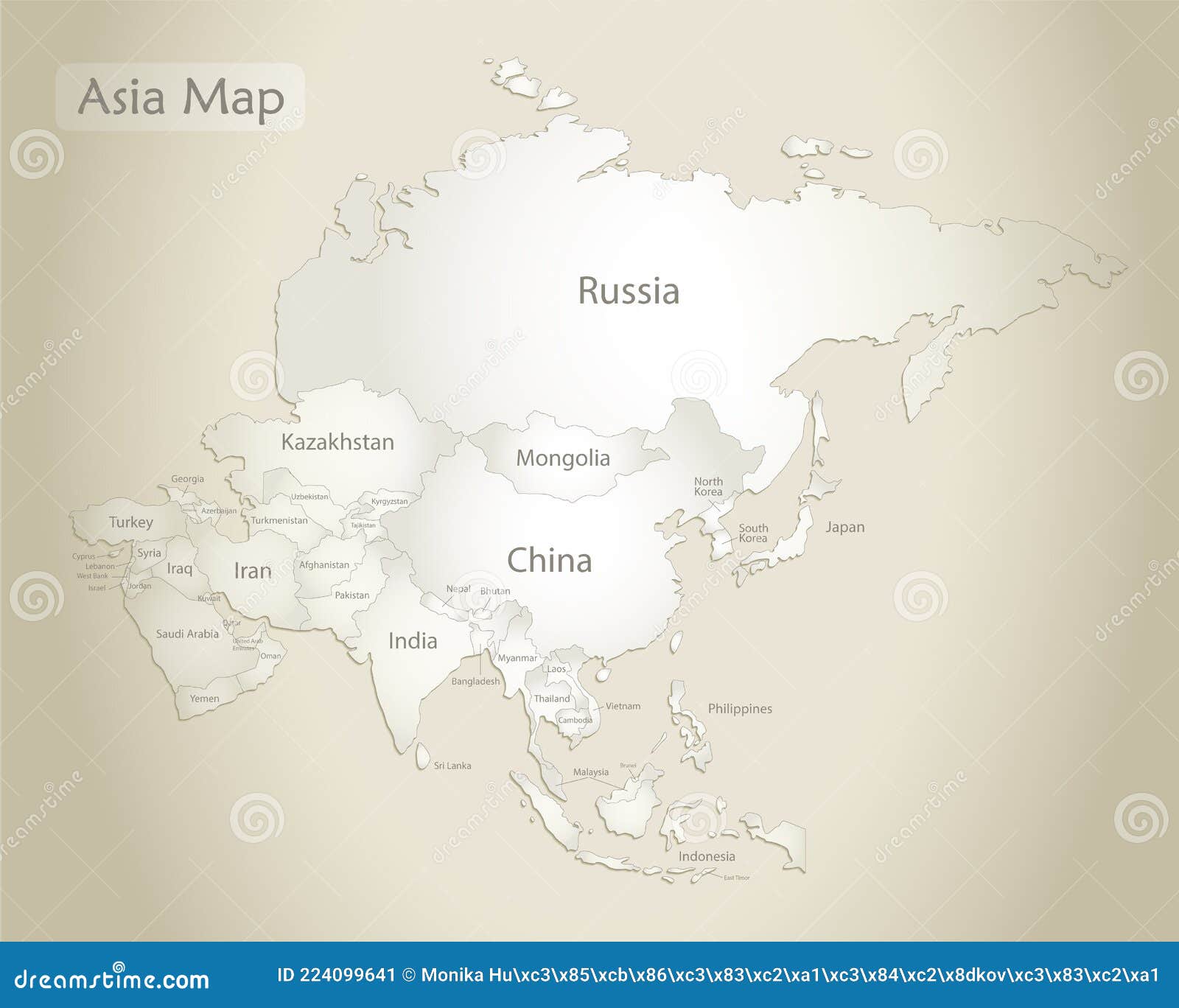 Asia Map, Separate States with Names, Old Paper Background Stock Vector ...