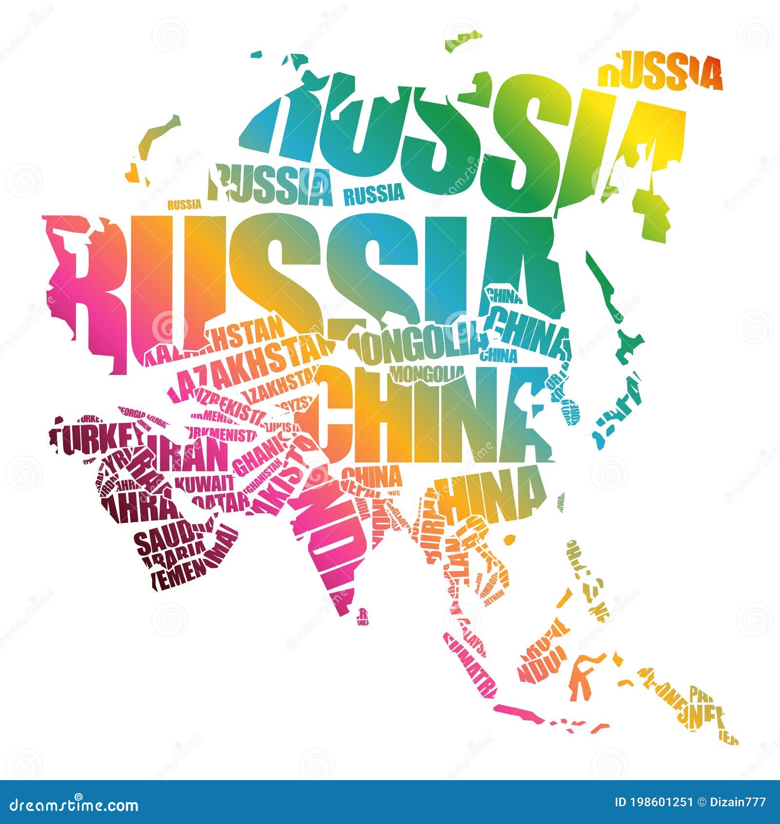 Asia Map in Typography Word Cloud Stock Illustration - Illustration of ...