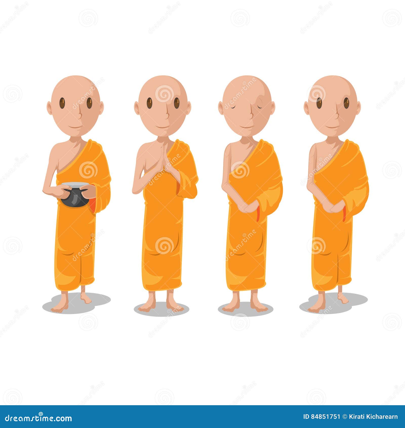 Asia Monk Character Isolate Set Vector Stock Illustration ...