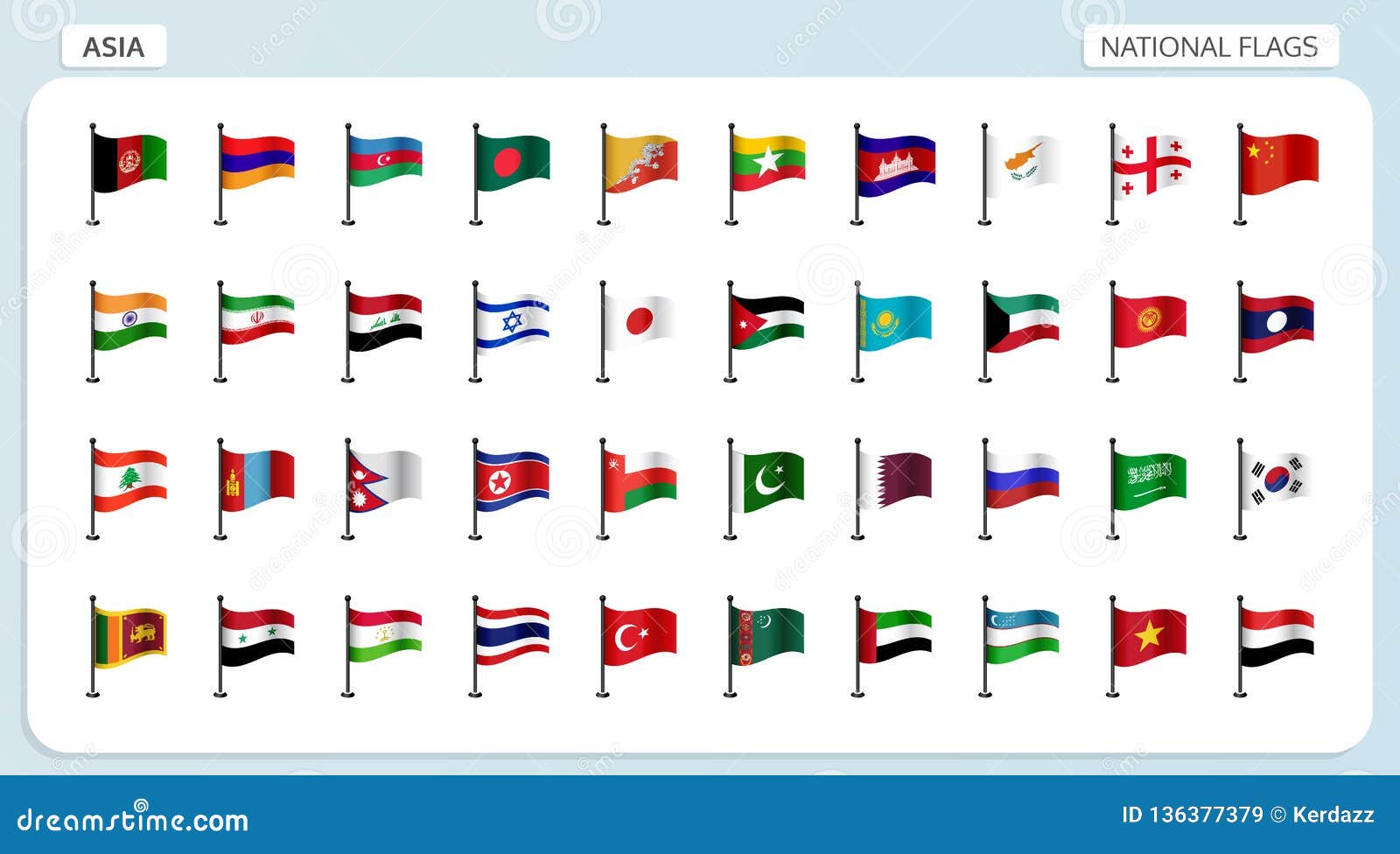 Asia national flags stock illustration. Illustration of nation - 136377379