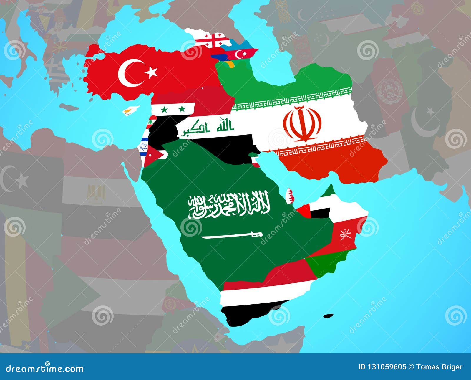 Asia Occidental Con Las Banderas En Mapa Stock de ilustración ...