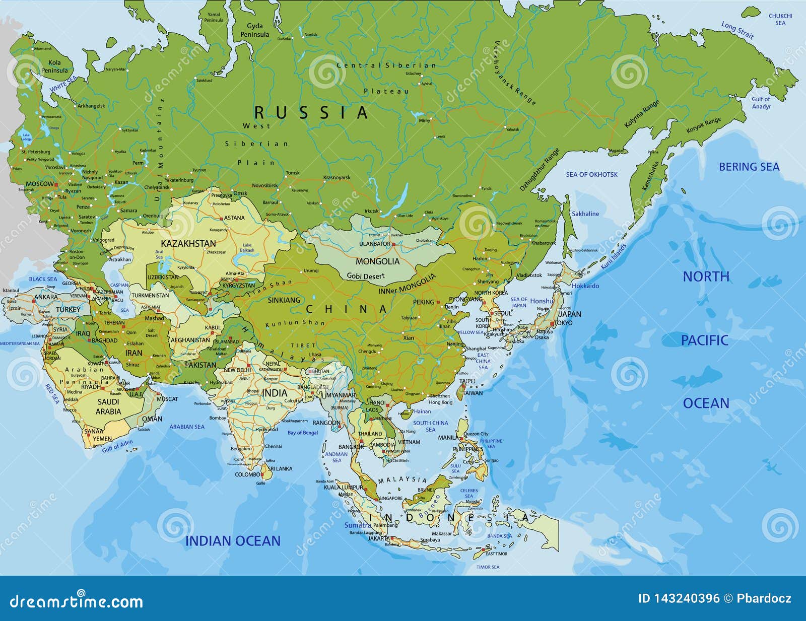 Highly Detailed Editable Political Map with Separated Layers. Asia ...