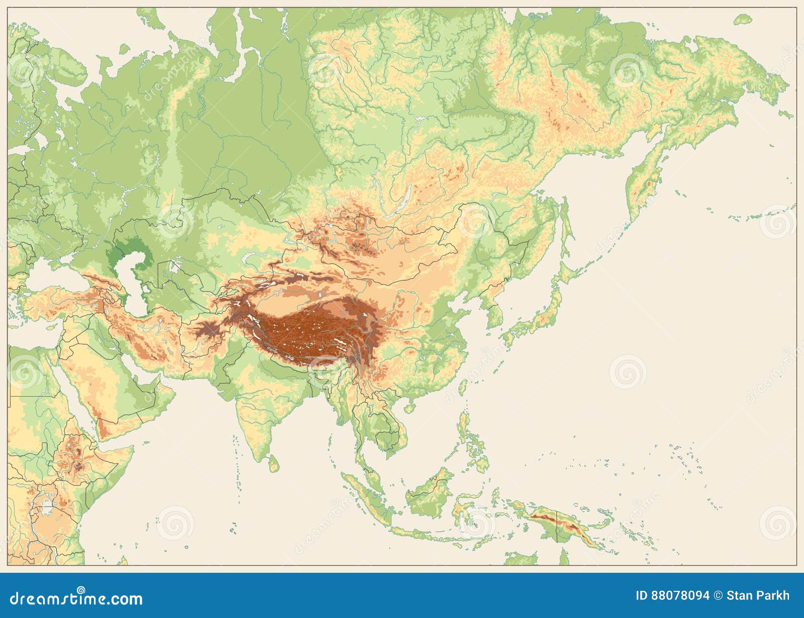 Asia Physical Map Retro White. No Text Stock Vector - Illustration of ...