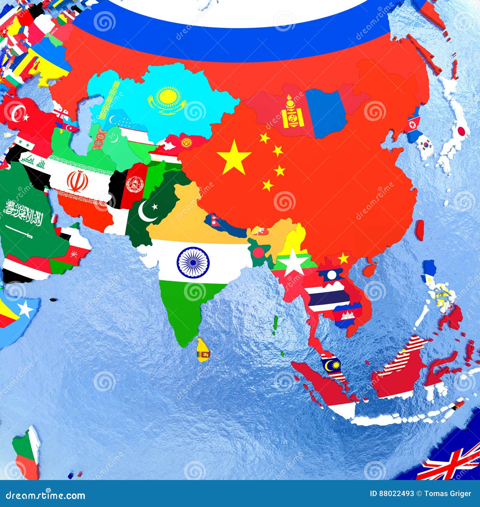 Asia on Political Globe with Flags Stock Illustration - Illustration of ...